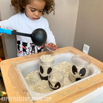 Ghost Sensory Bin: Scoop & Pour Activity - Happy Toddler Playtime