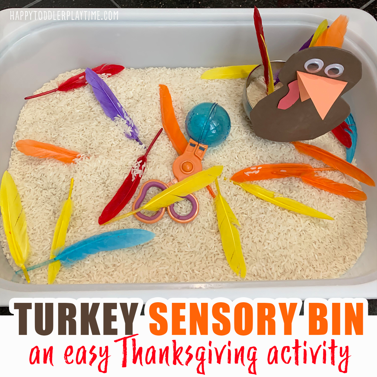 Easy Thanksgiving Turkey Sensory Bin - Happy Toddler Playtime