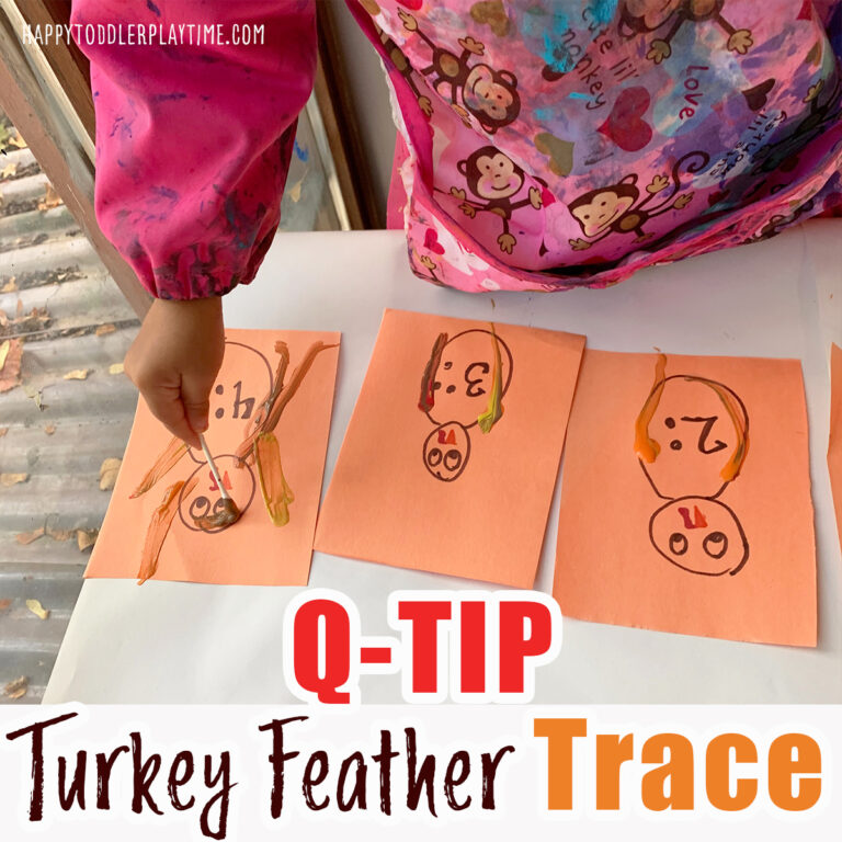 Q-Tip Turkey Feather Trace & Count Activity - Happy Toddler Playtime