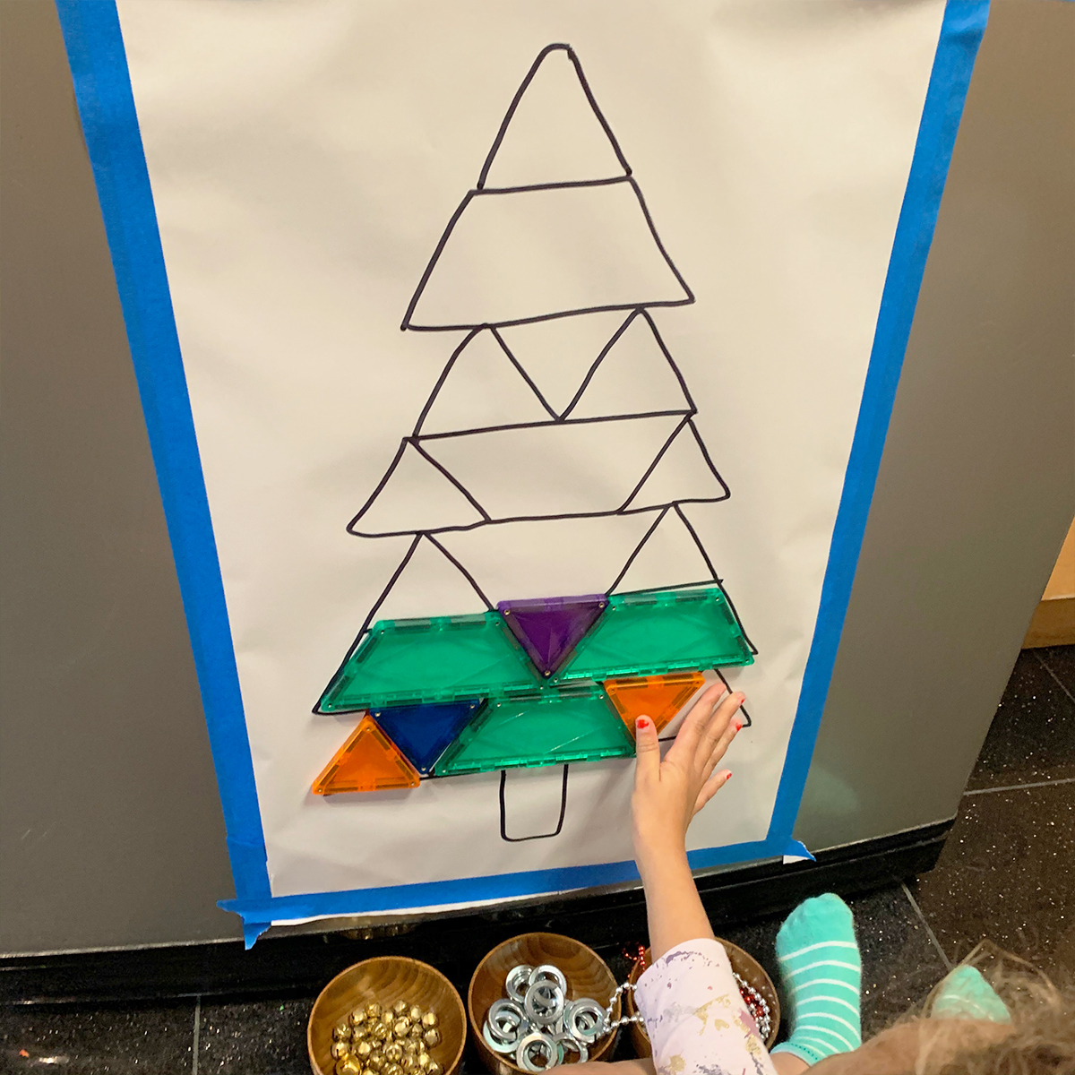 Decorate the Magnetic Tile Christmas Tree - Happy Toddler Playtime