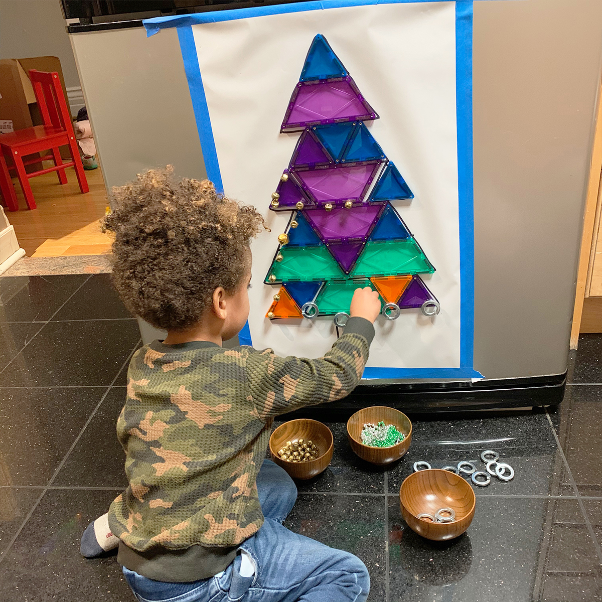 Decorate the Magnetic Tile Christmas Tree - Happy Toddler Playtime