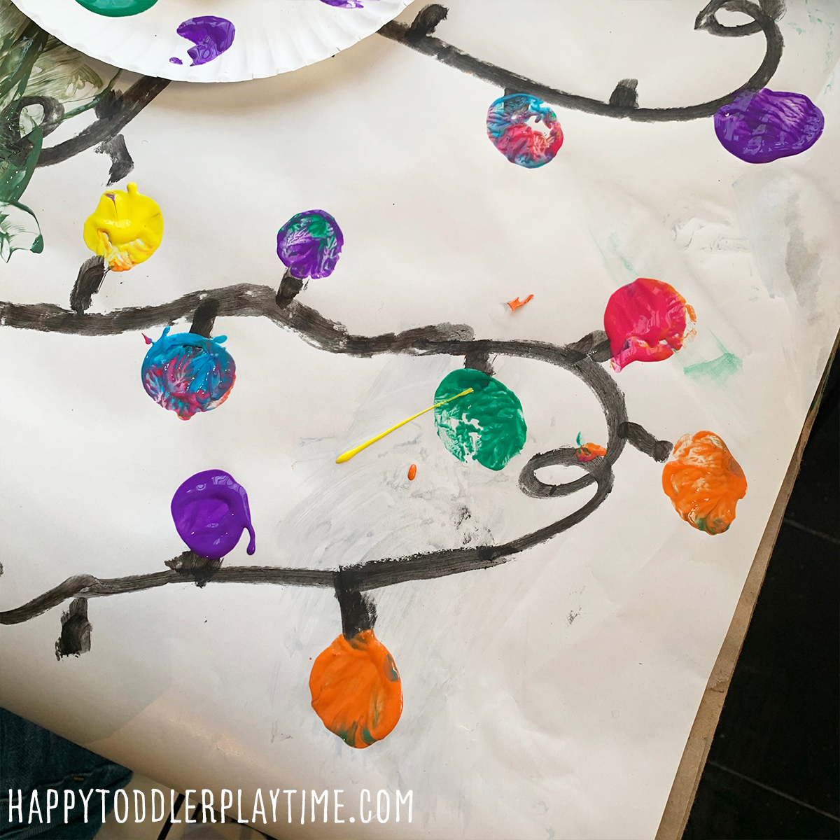 Potato Stamped Christmas Lights Activity - Happy Toddler Playtime