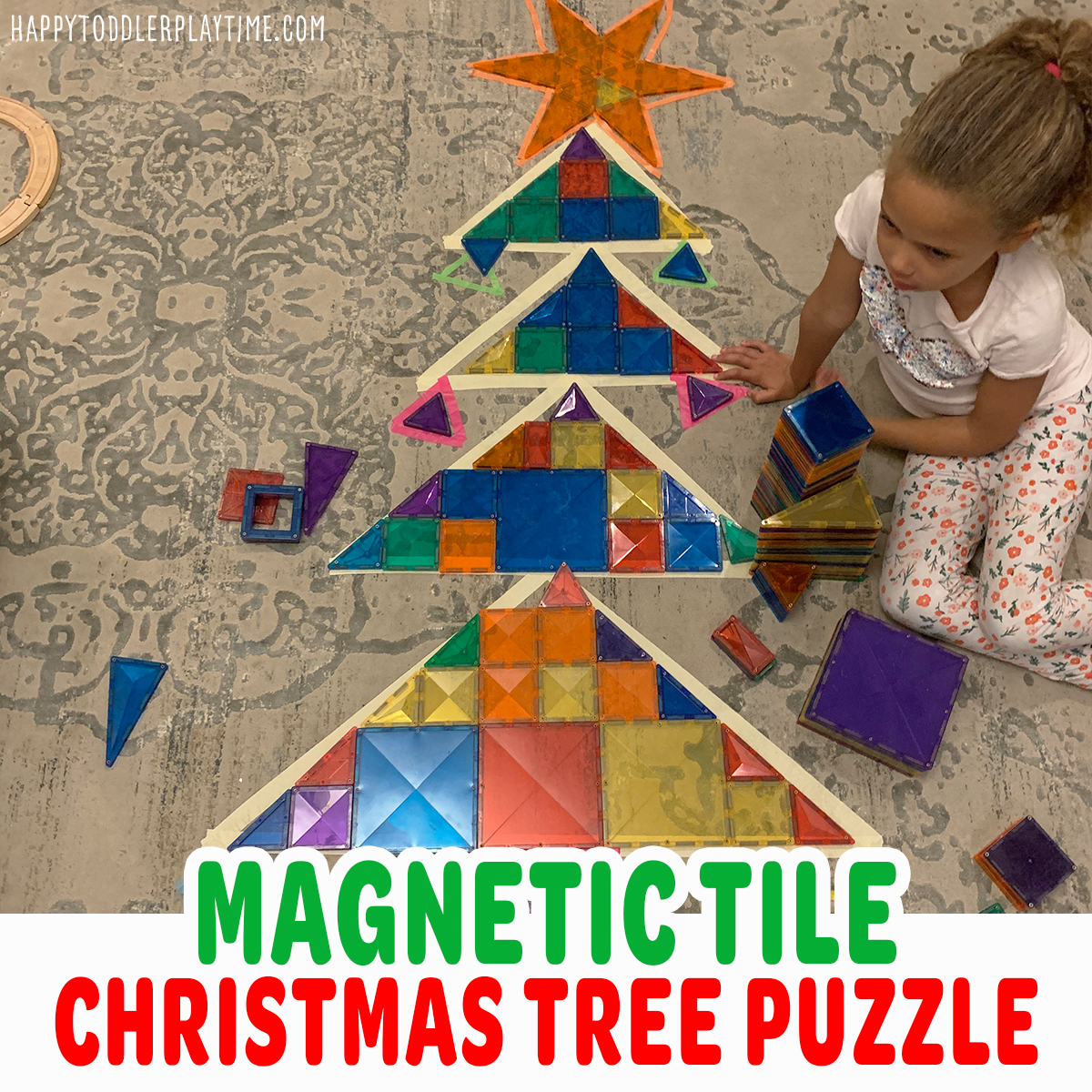 Christmas Tree Magnetic Tile Puzzle - Happy Toddler Playtime