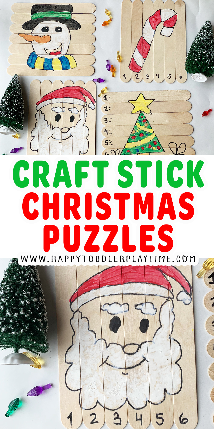 DIY Craft Stick Christmas Puzzles - Happy Toddler Playtime
