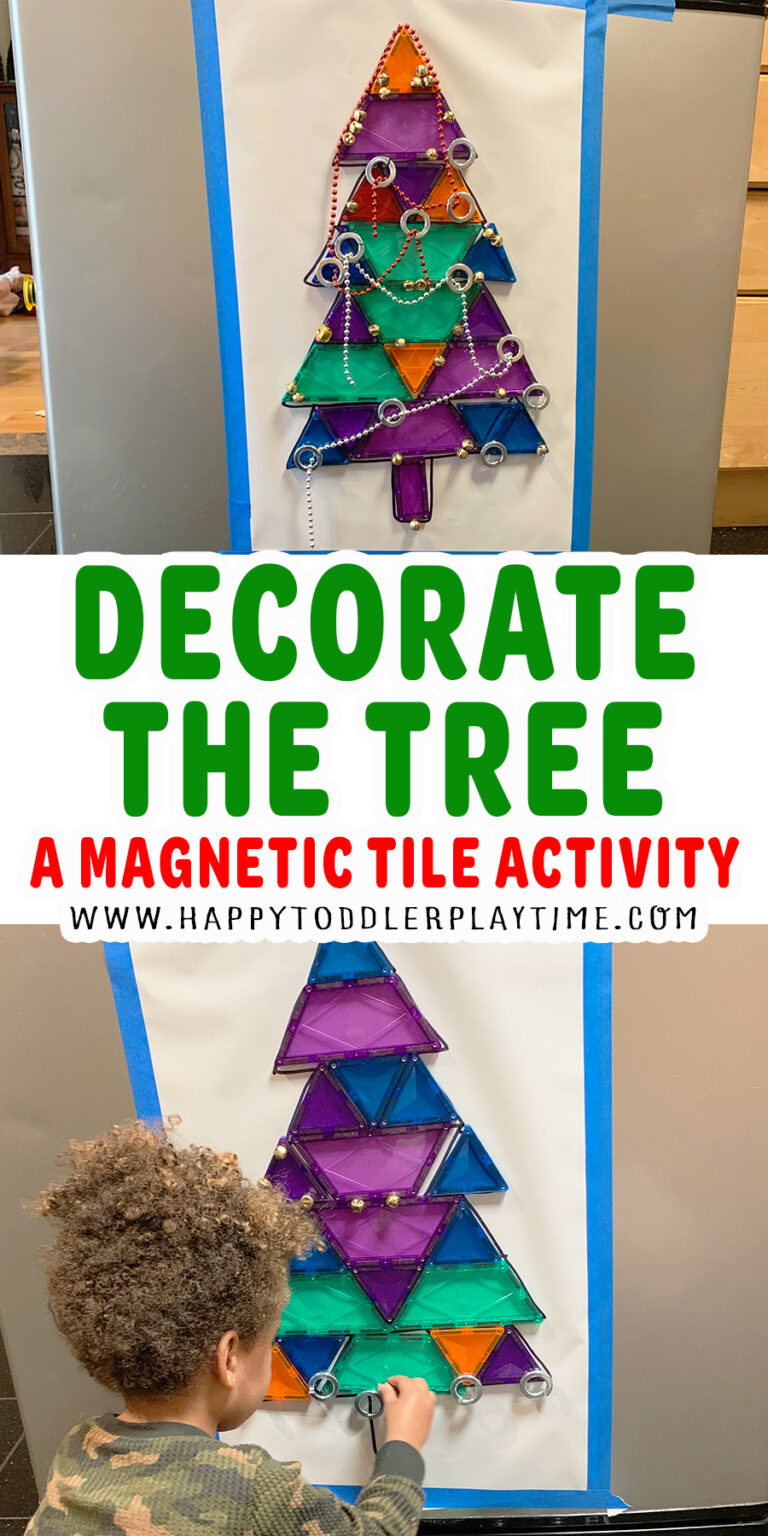 Decorate the Magnetic Tile Christmas Tree - Happy Toddler Playtime