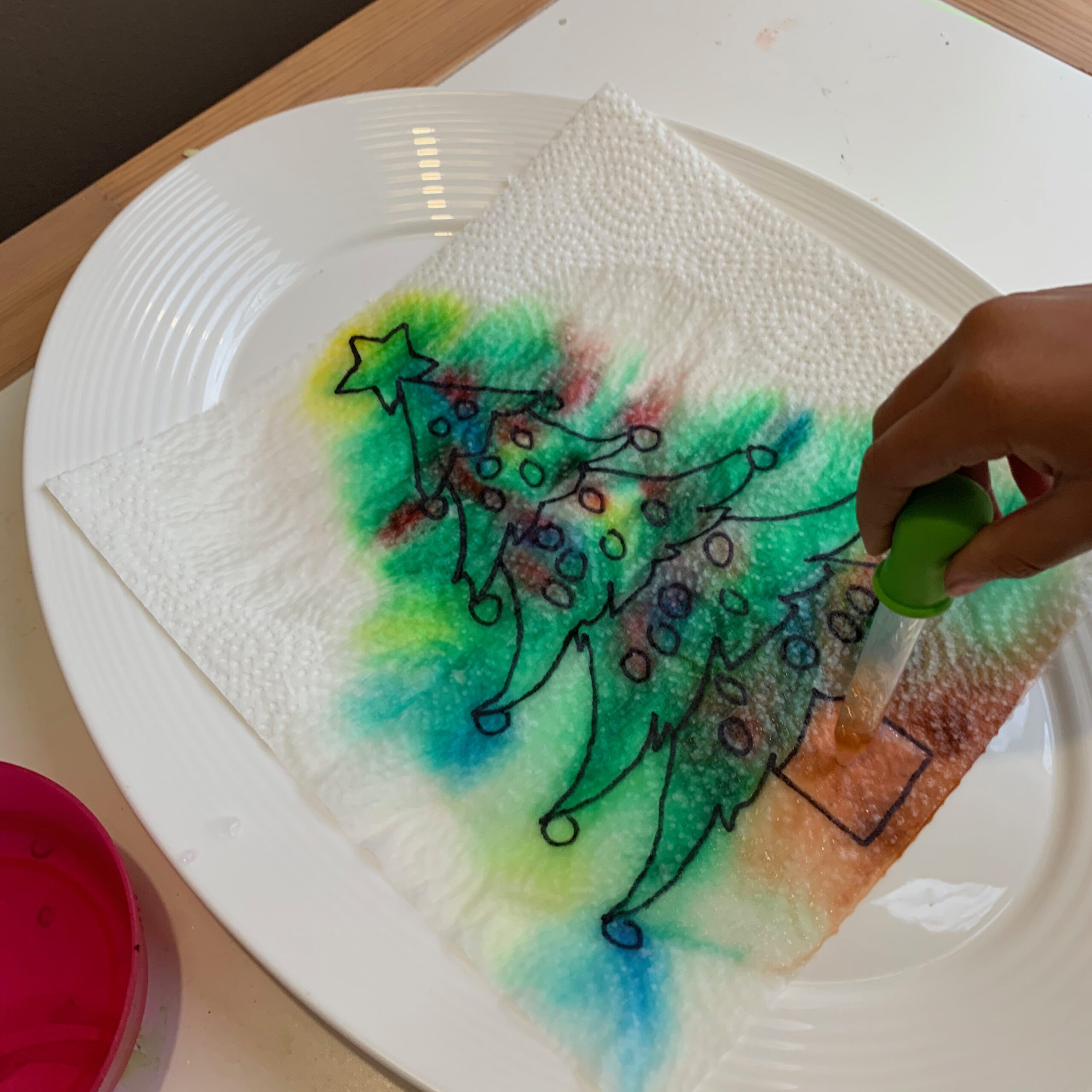 Christmas Tree Paper Towel Surprise Art - Happy Toddler Playtime