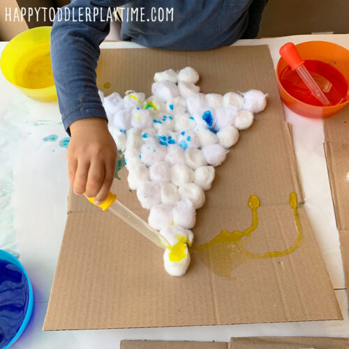 Rainbow Cotton Ball Christmas Tree Activity - Happy Toddler Playtime