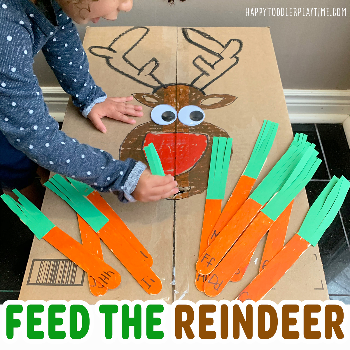 Feed the Reindeer Literacy Game - Happy Toddler Playtime