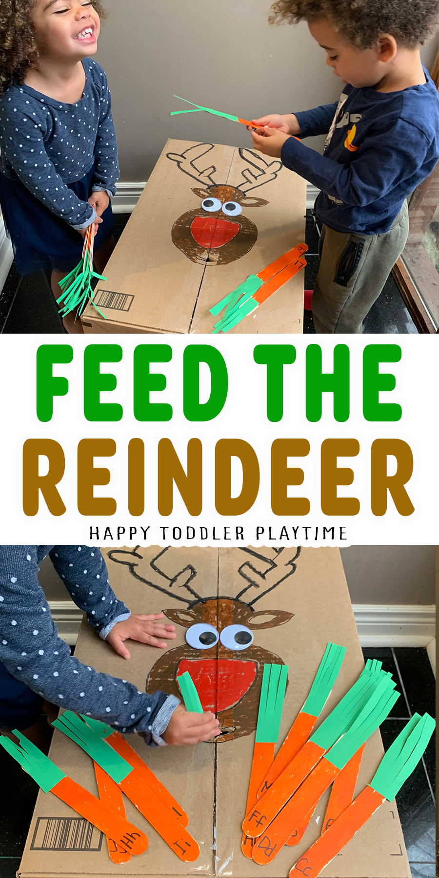 Feed the Reindeer Literacy Game - Happy Toddler Playtime