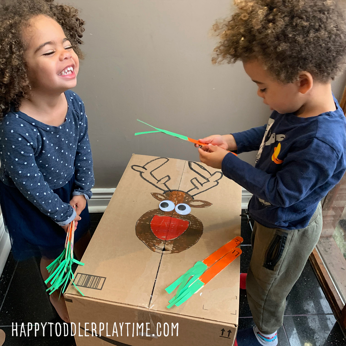 Feed the Reindeer Literacy Game - Happy Toddler Playtime