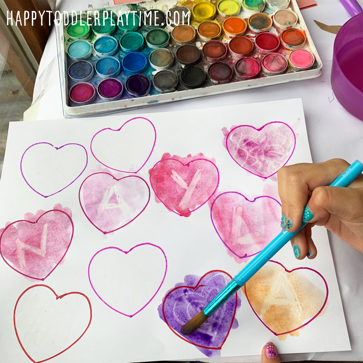 Heart Names: Crayon Resist Activity - Happy Toddler Playtime