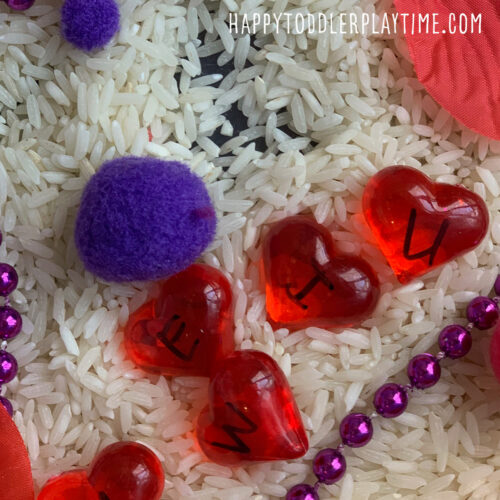 Heart Letter Match Sensory Bin - Happy Toddler Playtime