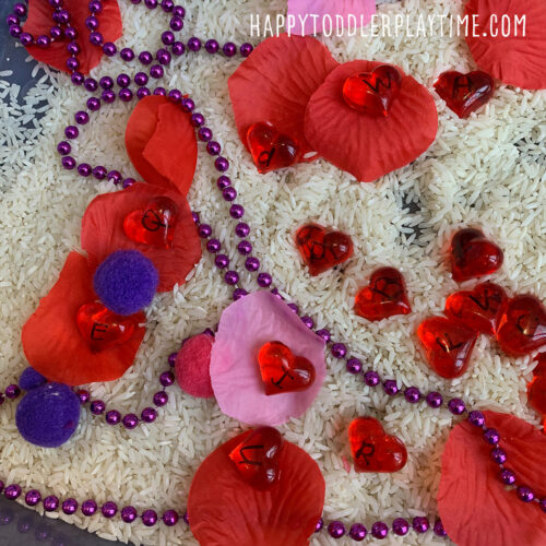 Heart Letter Match Sensory Bin - Happy Toddler Playtime