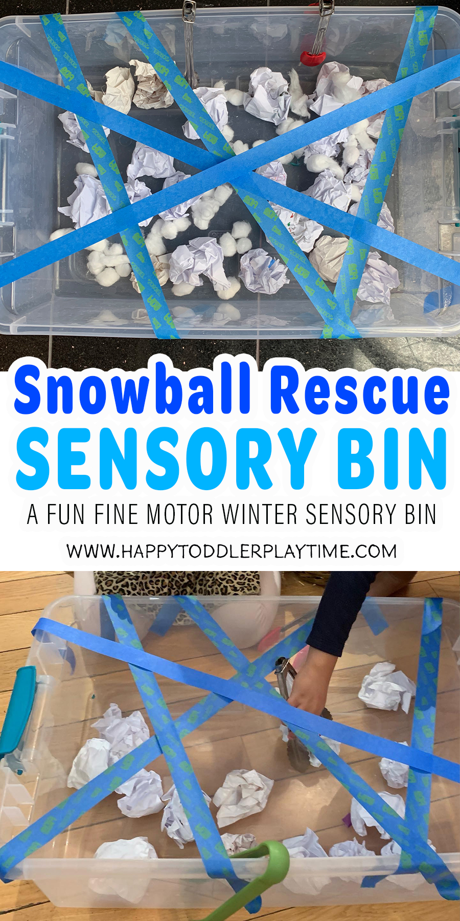 Snowball Rescue Winter Sensory Bin - Happy Toddler Playtime