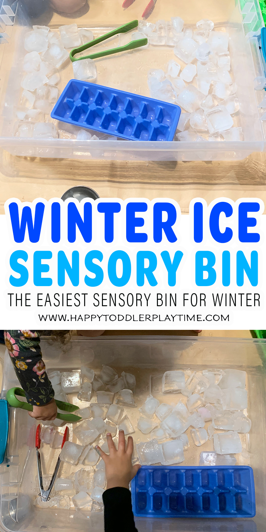 Super Easy Winter Ice Sensory Bin - Happy Toddler Playtime