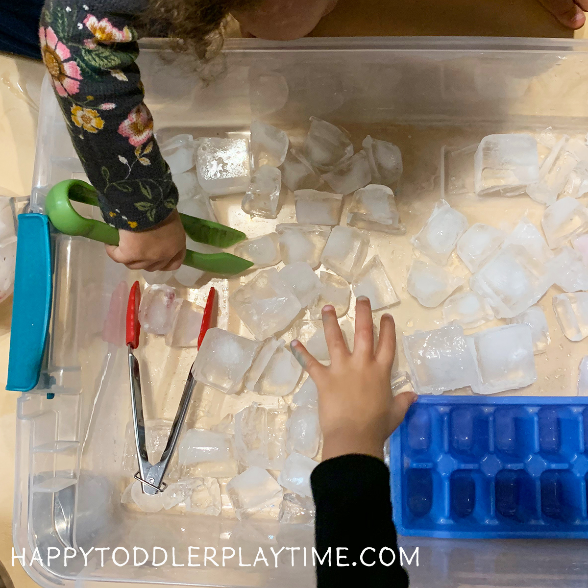 Super Easy Winter Ice Sensory Bin - Happy Toddler Playtime