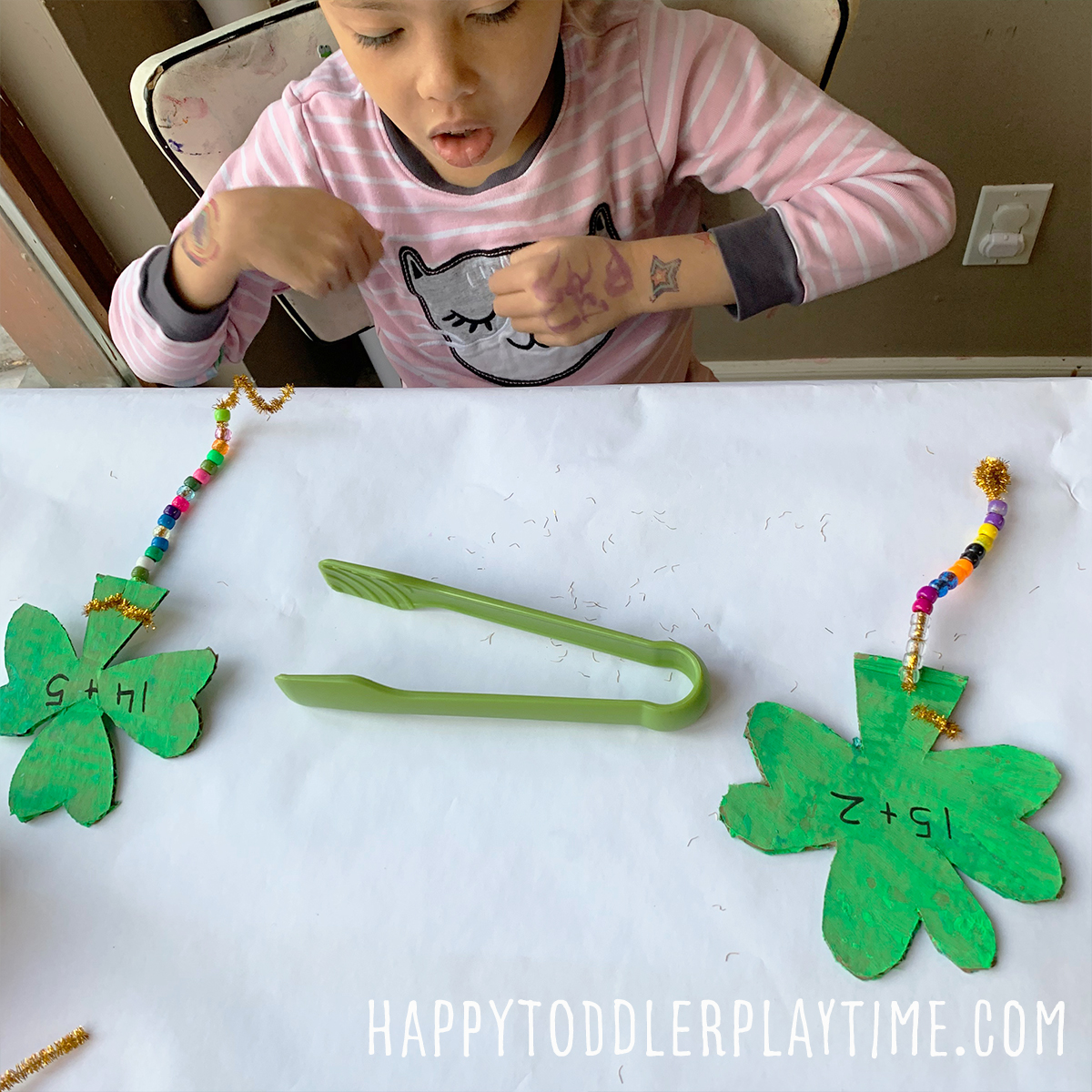 Shamrock Counting Wands: St. Patrick's Day Math - Happy Toddler Playtime