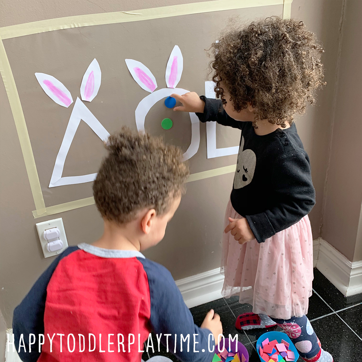 Easter Bunny Shape Sort Sticky Wall Activity - Happy Toddler Playtime