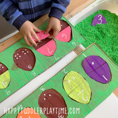 Easter Egg Number Match Puzzle Sensory Bin - Happy Toddler Playtime