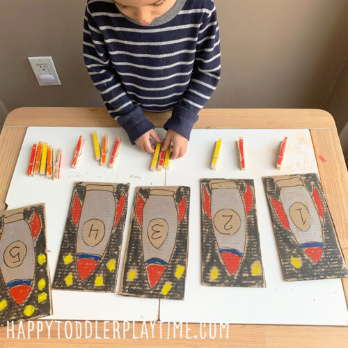 Rocket Ship Clothespin Counting Activity - Happy Toddler Playtime