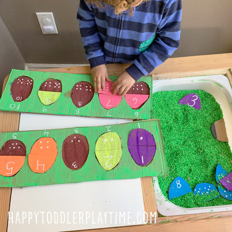 Easter Egg Number Match Puzzle Sensory Bin - Happy Toddler Playtime