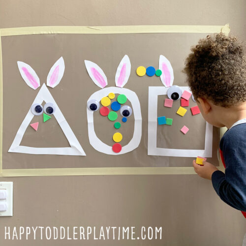 Easter Bunny Shape Sort Sticky Wall Activity - Happy Toddler Playtime