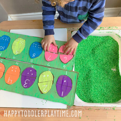 Easter Egg Number Match Puzzle Sensory Bin - Happy Toddler Playtime