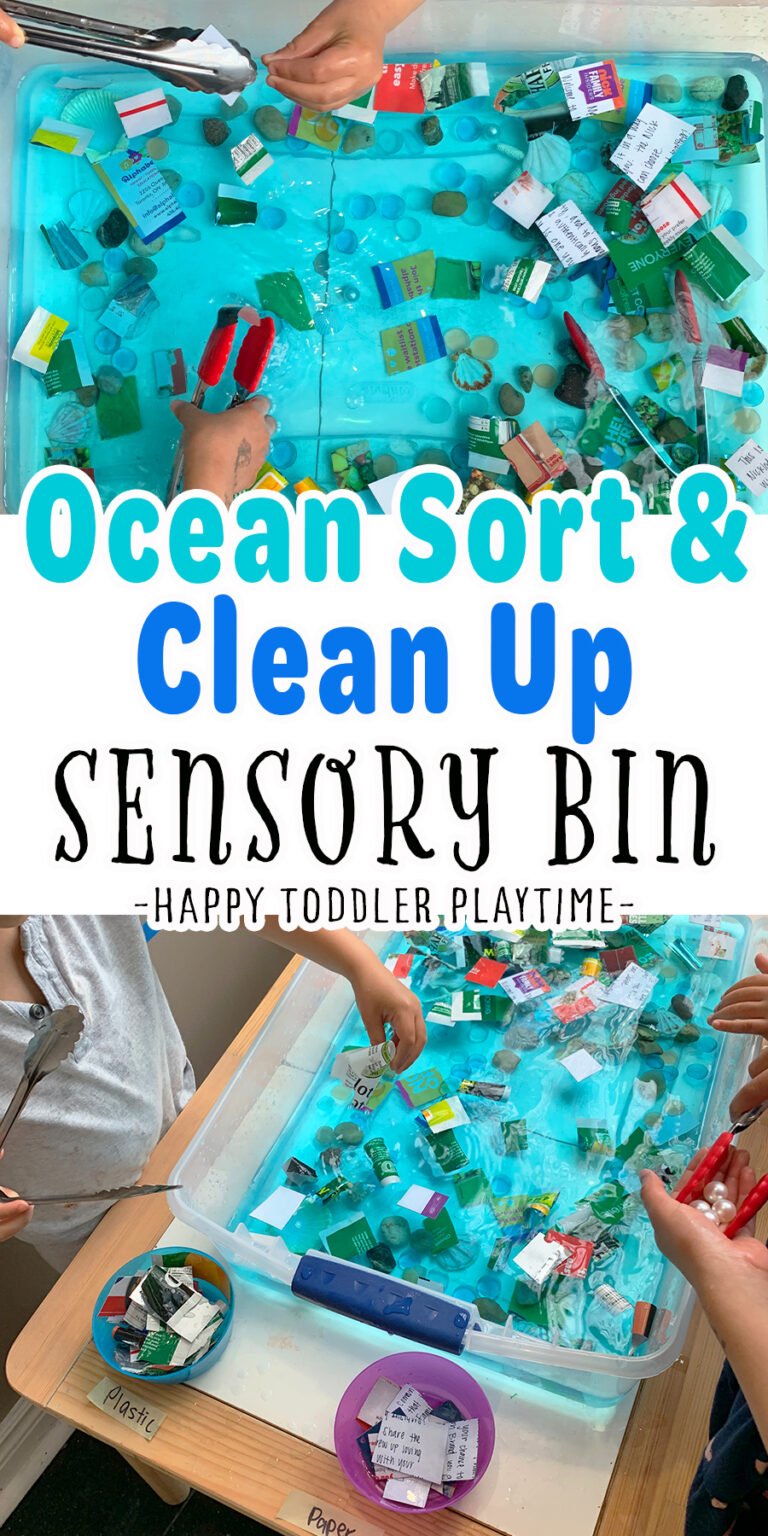 Earth Day Ocean Sort & Clean Up Sensory Bin - Happy Toddler Playtime