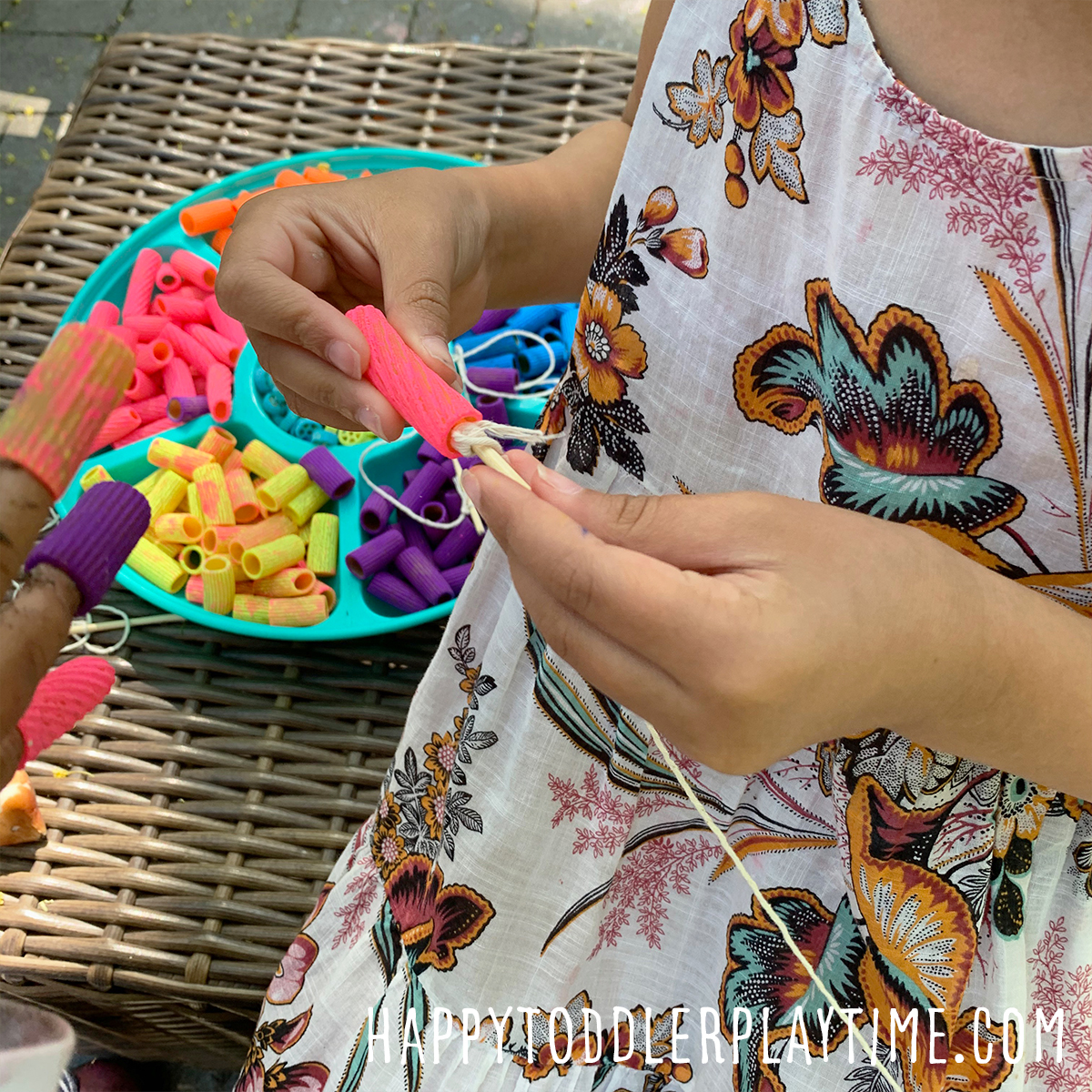 Painted Pasta Necklace Craft for Kids - Happy Toddler Playtime