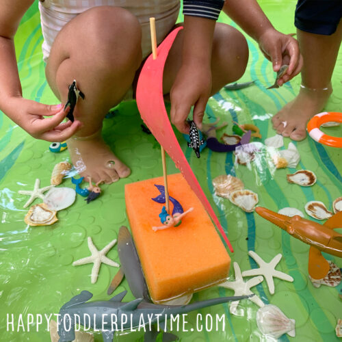 Sponge Boats Sensory Bin - Happy Toddler Playtime