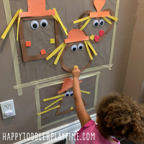 Scarecrow Shape Sorting Sticky Wall - Happy Toddler Playtime