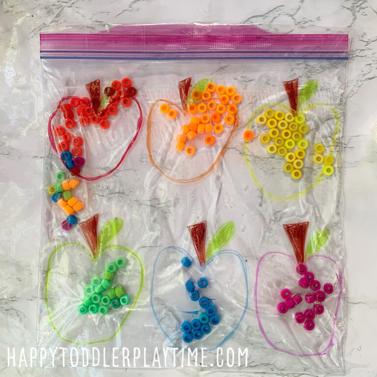 Apple Colour Sorting Sensory Bag - Happy Toddler Playtime