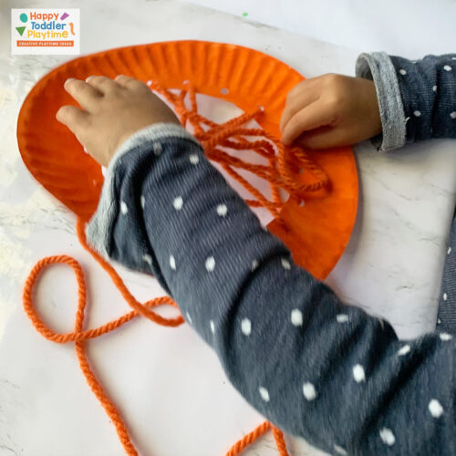 Yarn Lacing Pumpkin Craft for Kids - Happy Toddler Playtime