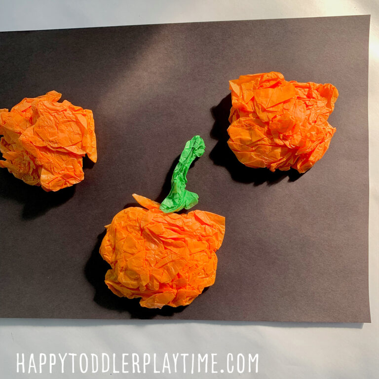 Scrunched Paper Pumpkin Craft - Happy Toddler Playtime