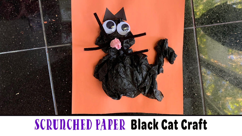 Scrunched Paper Black Cat Halloween Craft - Happy Toddler Playtime