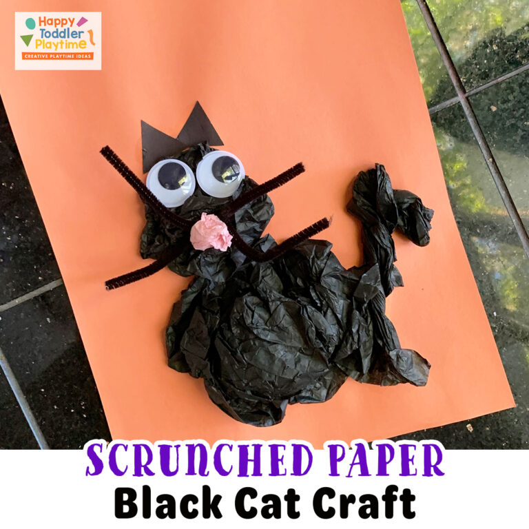 Scrunched Paper Black Cat Halloween Craft - Happy Toddler Playtime