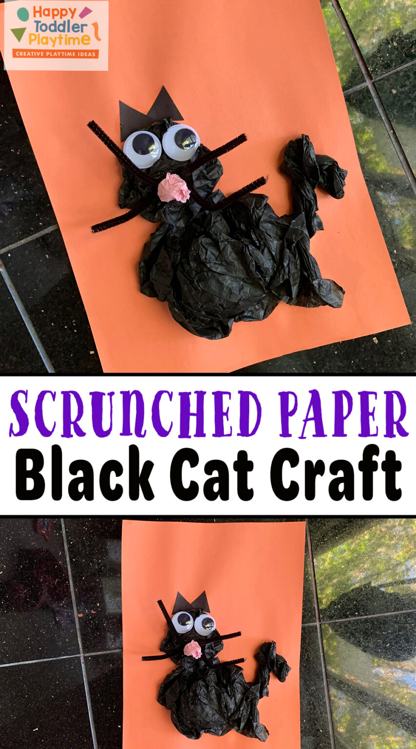 Scrunched Paper Black Cat Halloween Craft - Happy Toddler Playtime