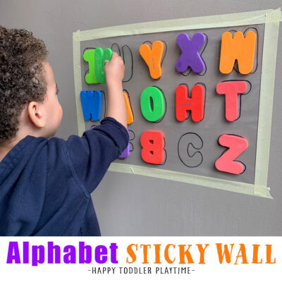 Alphabet Sticky Wall for Preschoolers - Happy Toddler Playtime