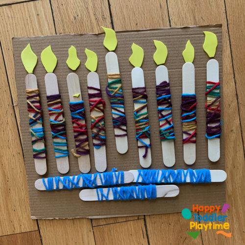 Yarn Wrapped Menorah Craft for Kids - Happy Toddler Playtime