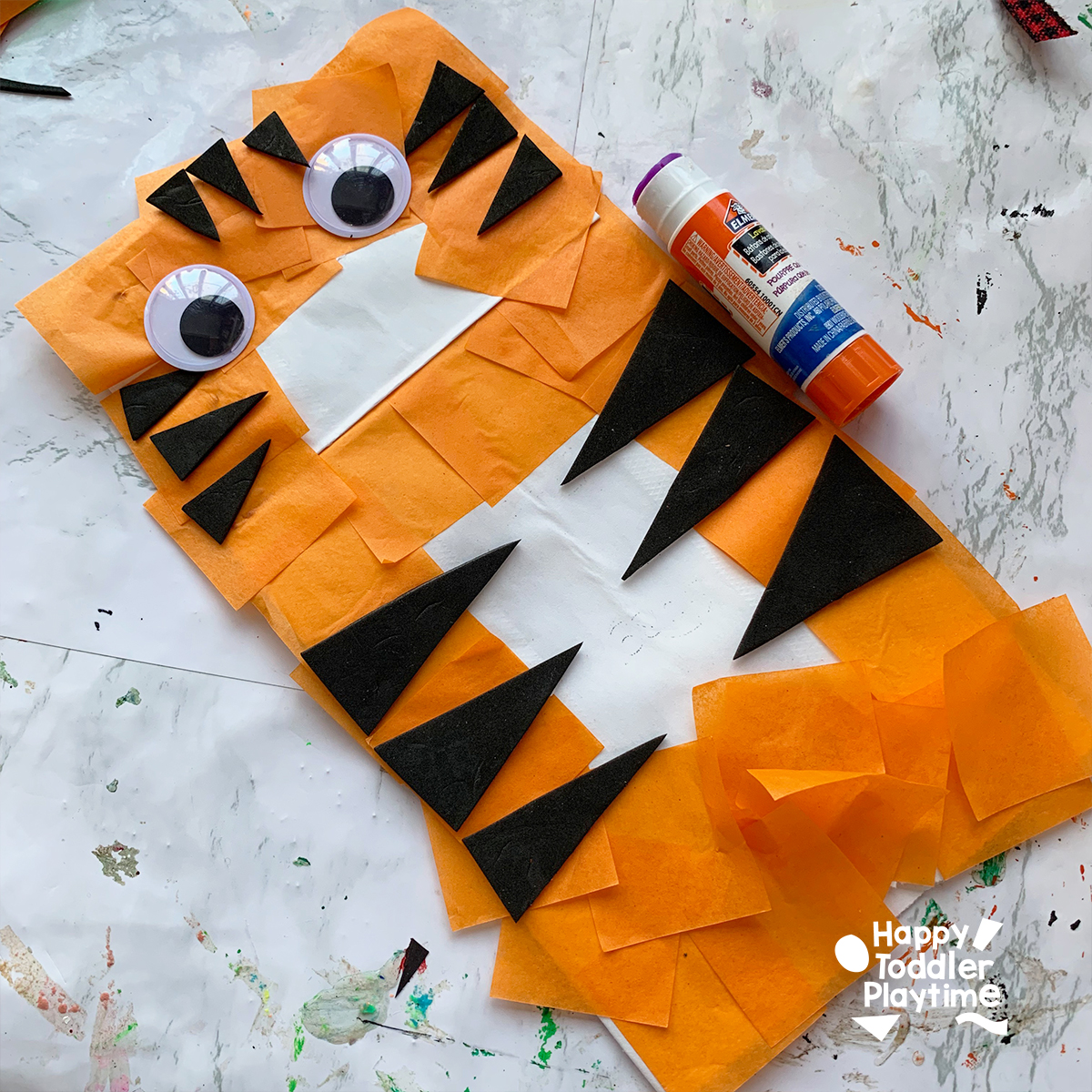 Paper Bag Tiger Puppet Craft - Happy Toddler Playtime