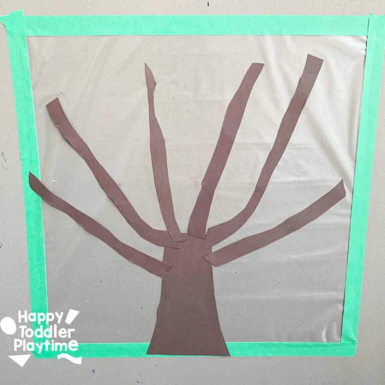 Winter Tree Sticky Wall Craft for Kids - Happy Toddler Playtime