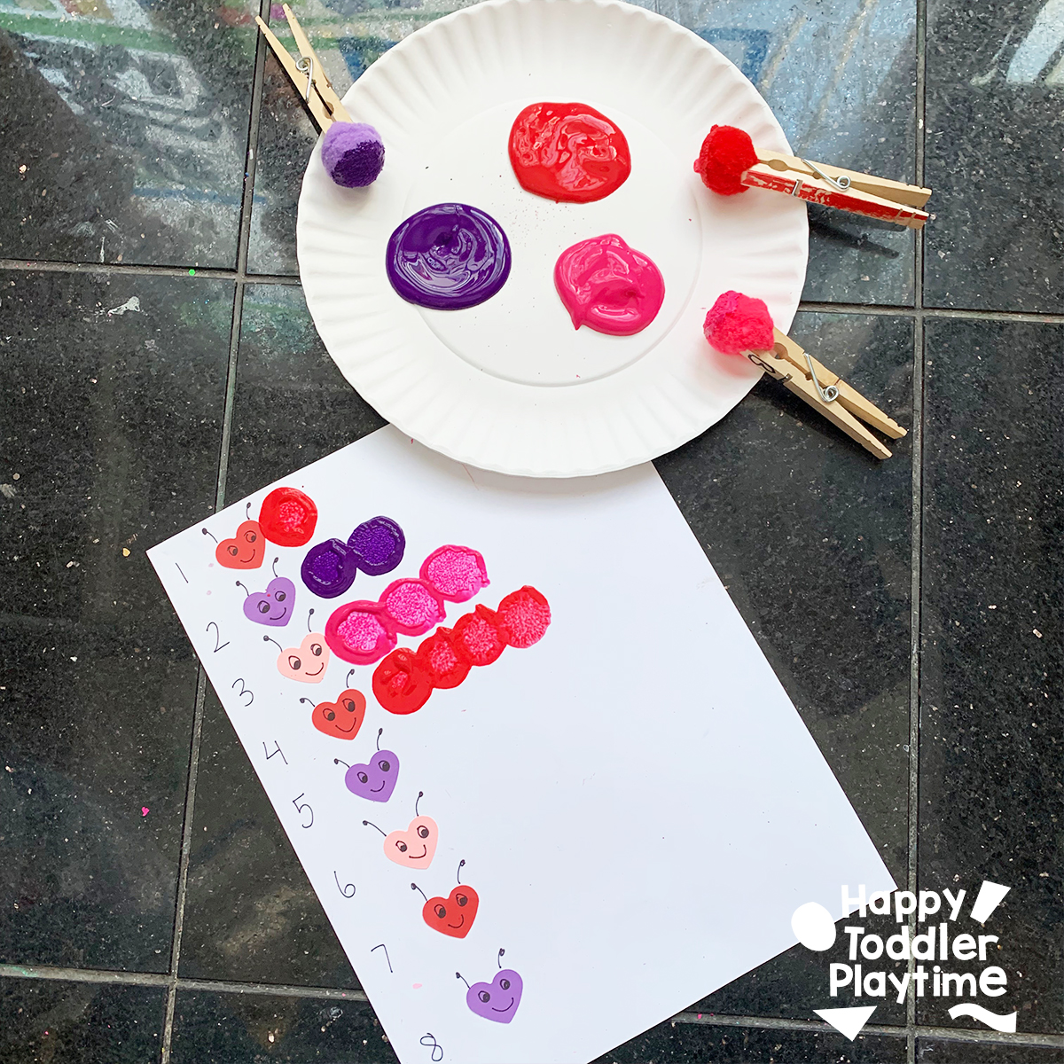 Pom Pom Caterpillar Counting for Valentine's Day - Happy Toddler Playtime
