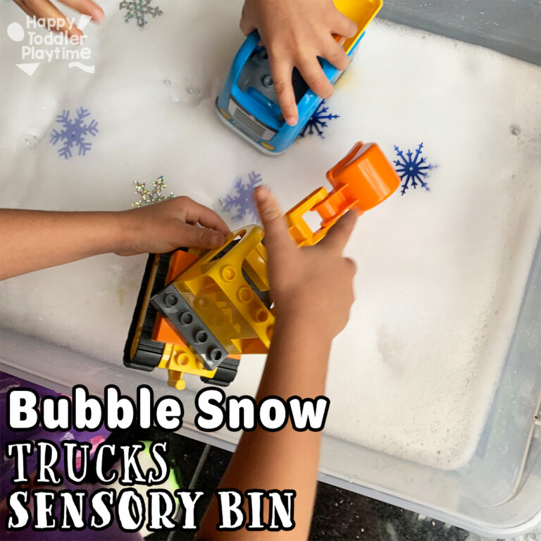 Bubble Foam Snow Sensory Bin for Winter - Happy Toddler Playtime