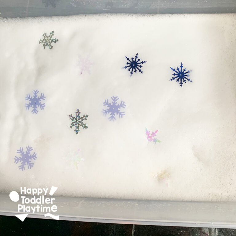 Bubble Foam Snow Sensory Bin for Winter - Happy Toddler Playtime