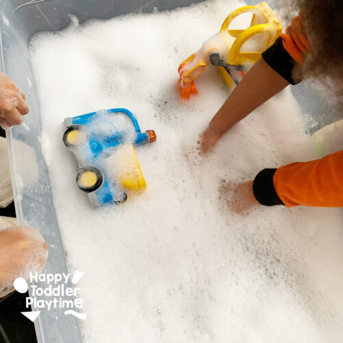 Bubble Foam Snow Sensory Bin for Winter - Happy Toddler Playtime