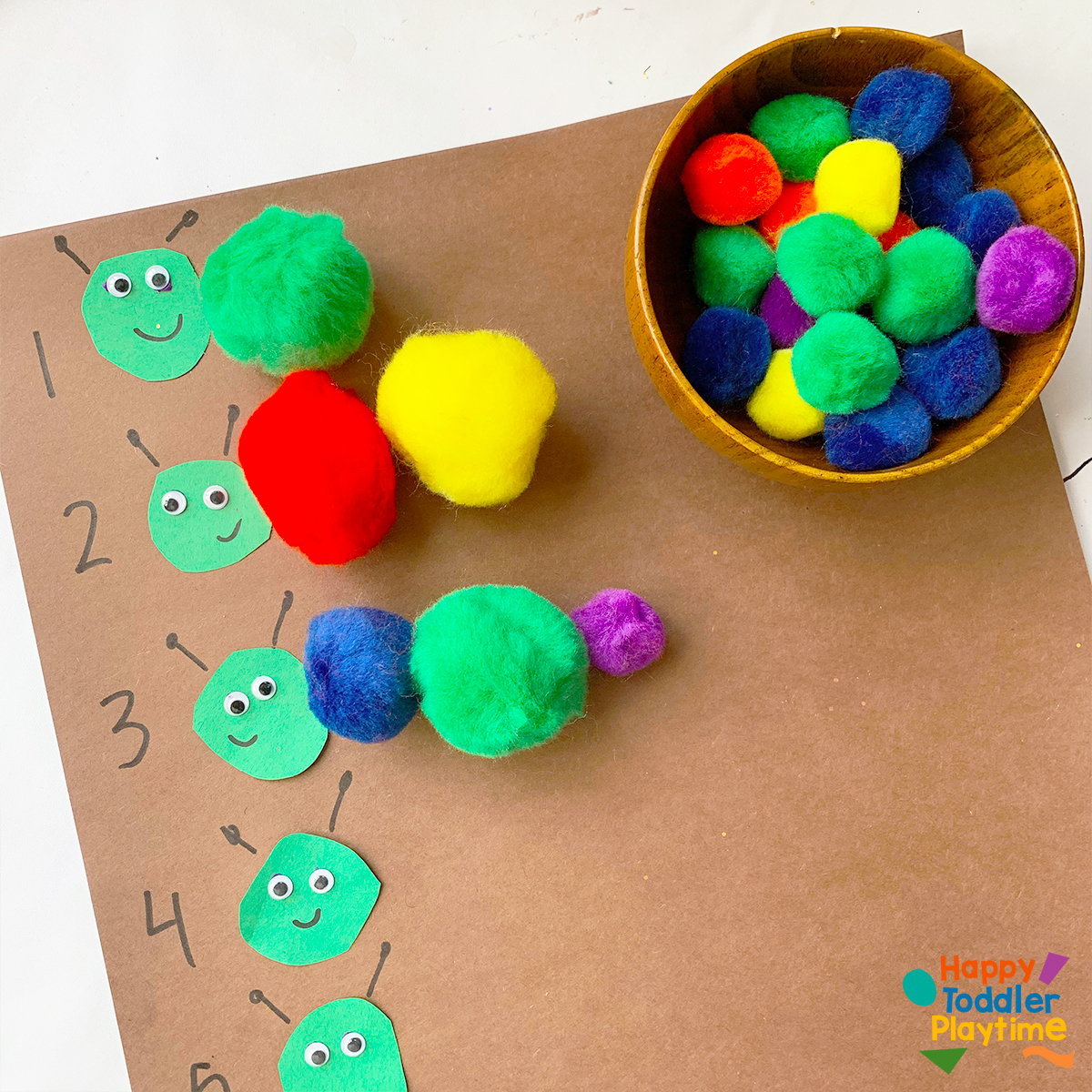 Caterpillar Pom Pom Counting: Easy Toddler Math - Happy Toddler Playtime