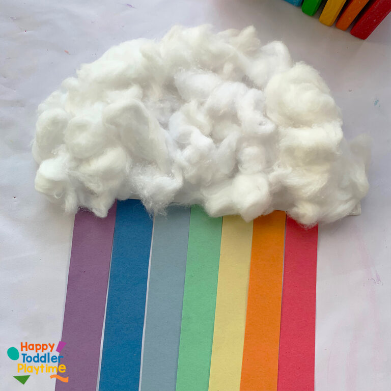 Super Easy Paper Plate Cloud Rainbow Craft - Happy Toddler Playtime