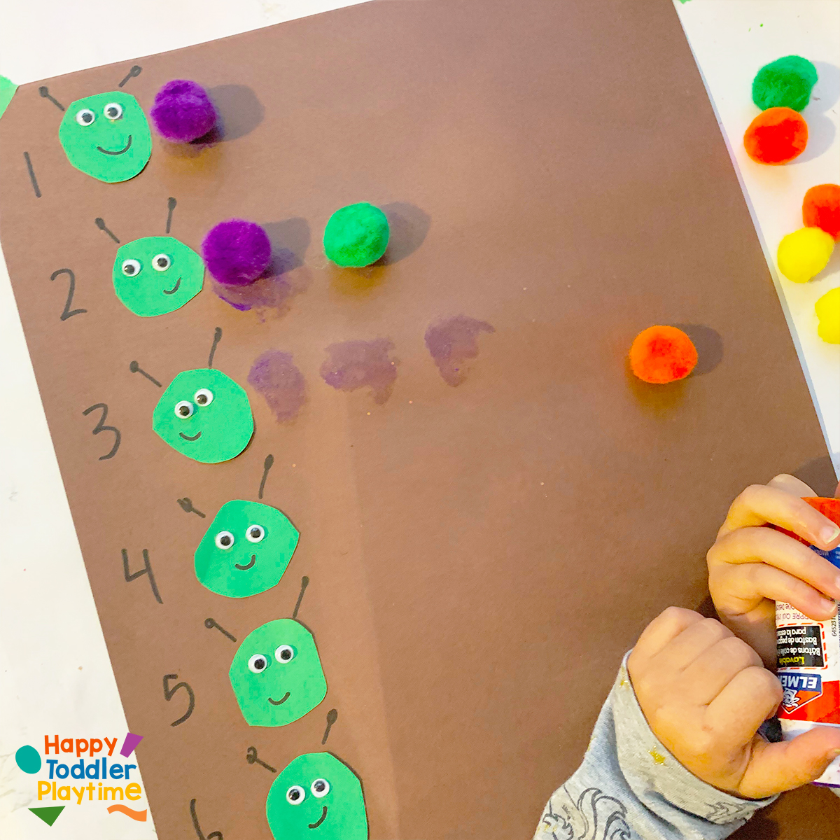Caterpillar Pom Pom Counting: Easy Toddler Math - Happy Toddler Playtime