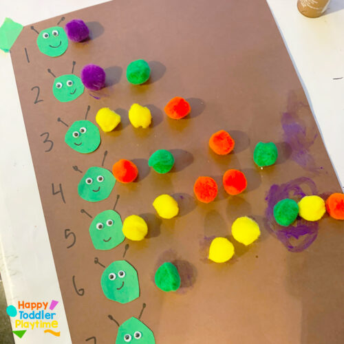 Caterpillar Pom Pom Counting: Easy Toddler Math - Happy Toddler Playtime