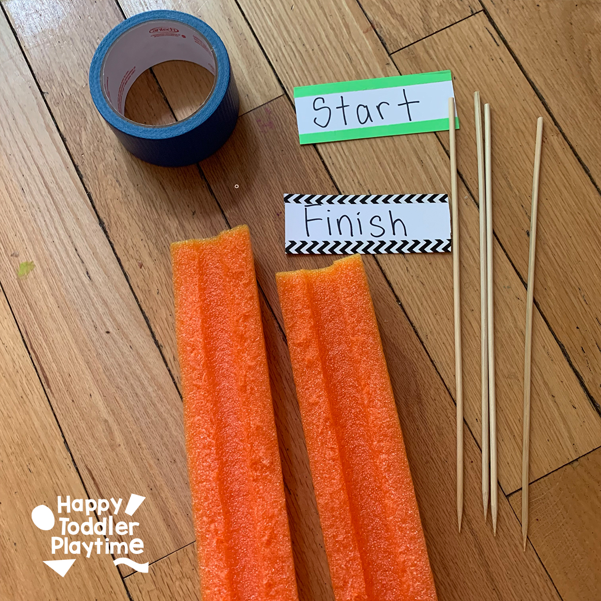 How to Make a Pool Noodle Racetrack this Summer - Happy Toddler Playtime